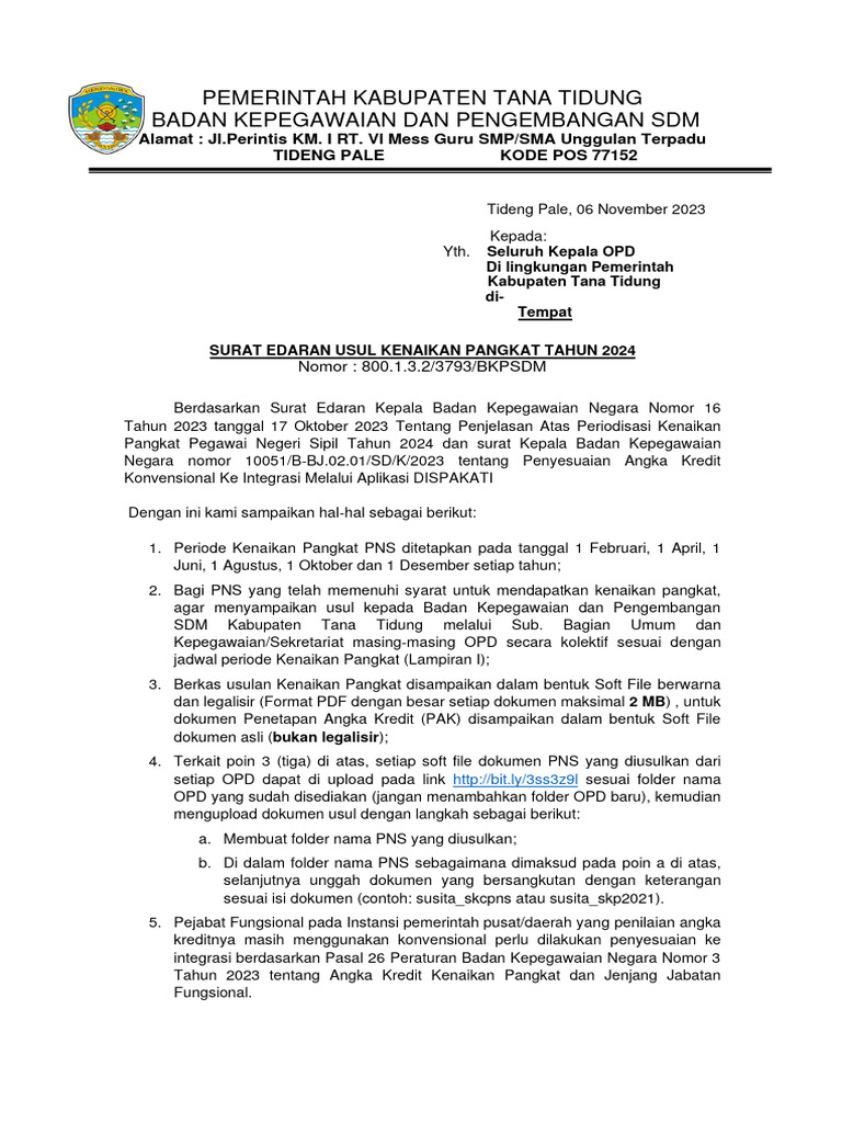 Surat Edaran Kenaikan Pangkat 2024 | PDF