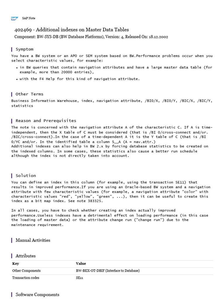 Improving BW Query Performance with Indexes | PDF | Database Index ...