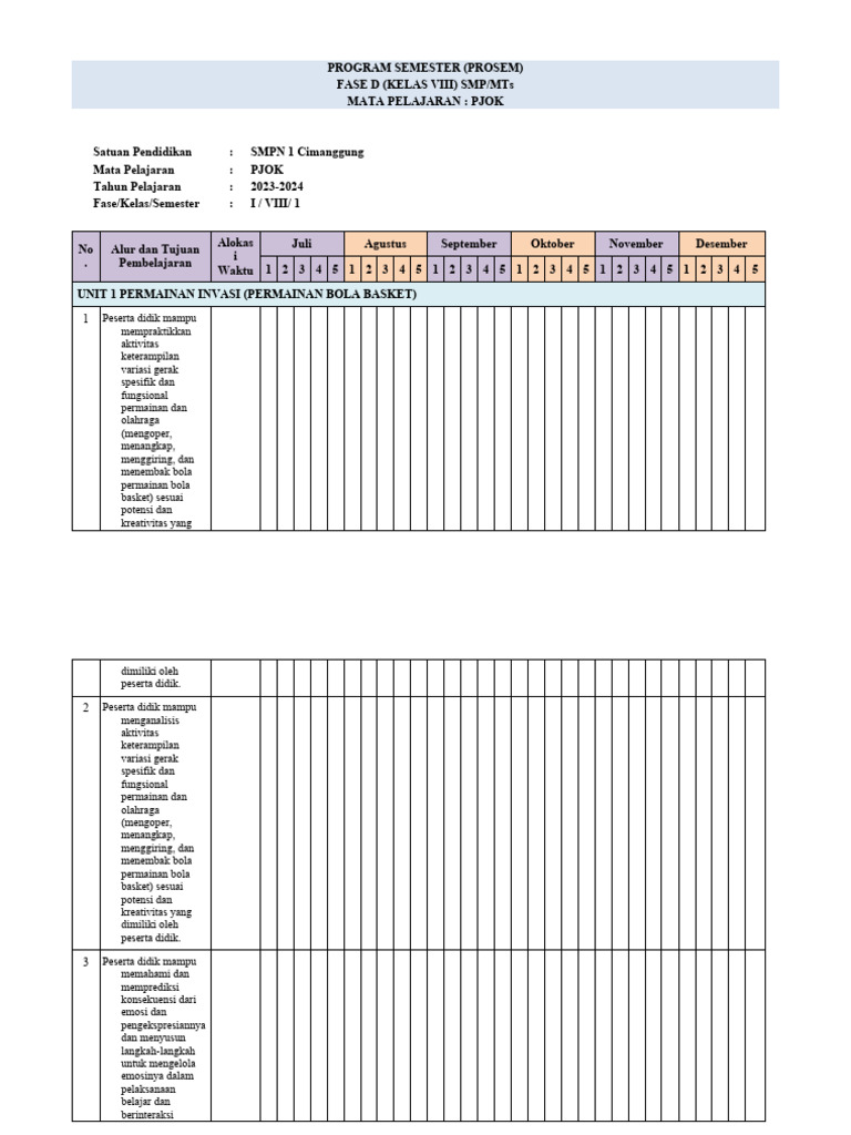 Prosem Fase D - PJOK | PDF