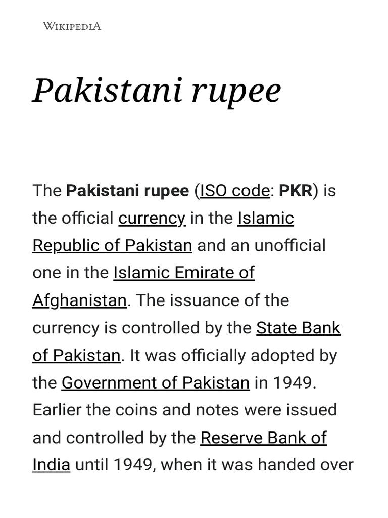 Pakistani Rupee - Wikipedia | PDF | Rupee | International Finance