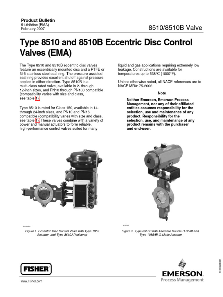 01 - Prod Bulletin - 8510 - 8510B Valve Edisc (EMA) | PDF | Valve | Actuator