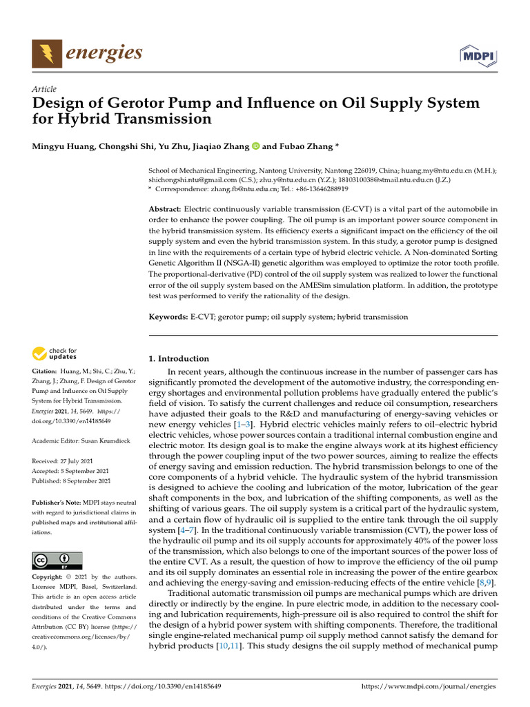 Design of Gerotor Pump and Influence On Oil Supply | PDF | Hybrid ...