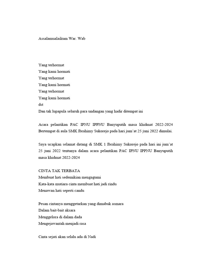 Teks MC Pelantikan PAC | PDF Teks MC Pelantikan PAC | PDF