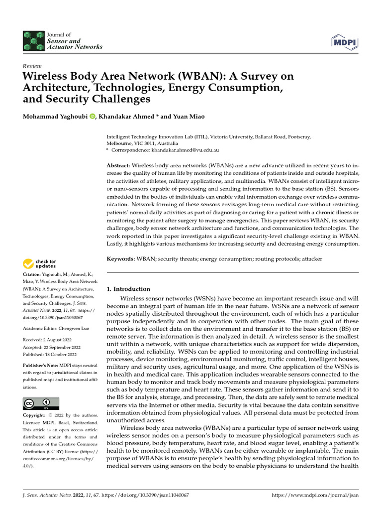 Wireless Body Area Network (WBAN) : A Survey On Architecture, Technologies, Energy Consumption ...