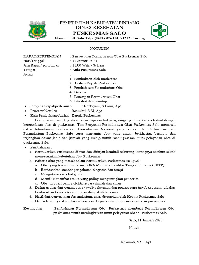 Notulen Penyusunan Formularium Pdf