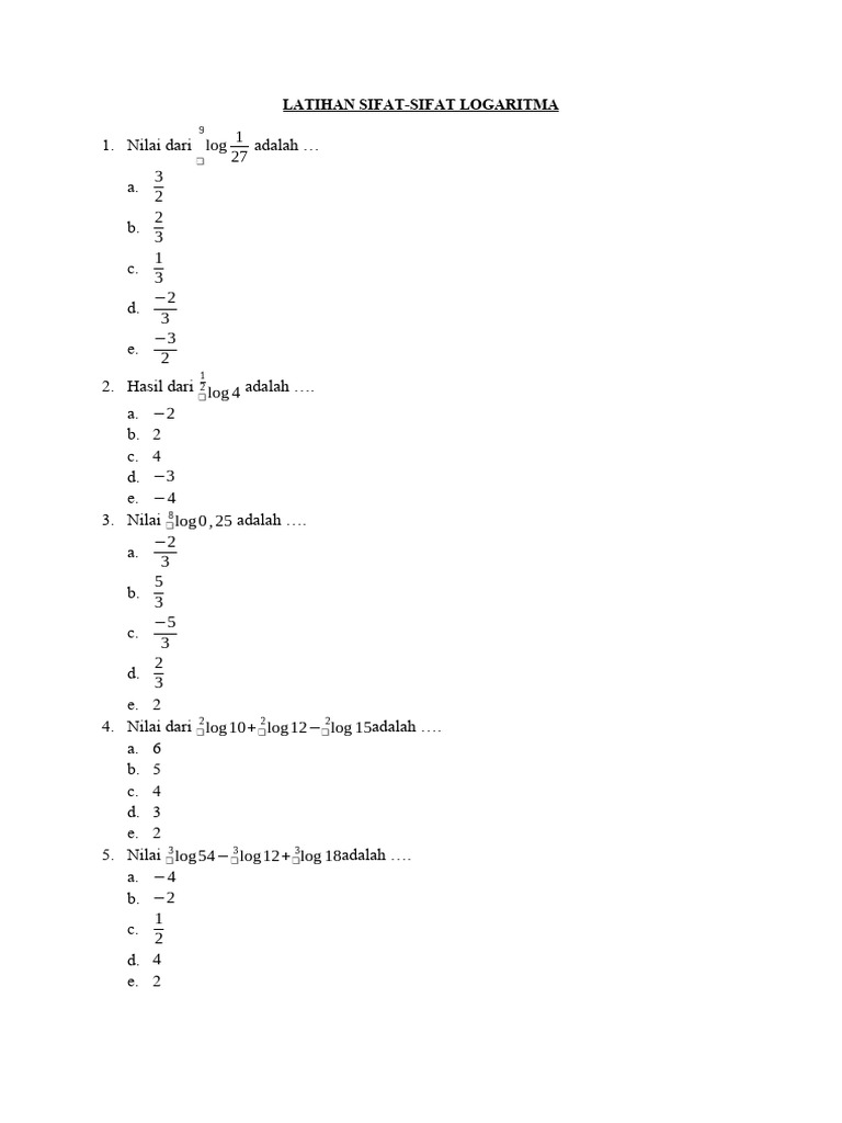 Latihan Sifat Sifat Logaritma Pdf