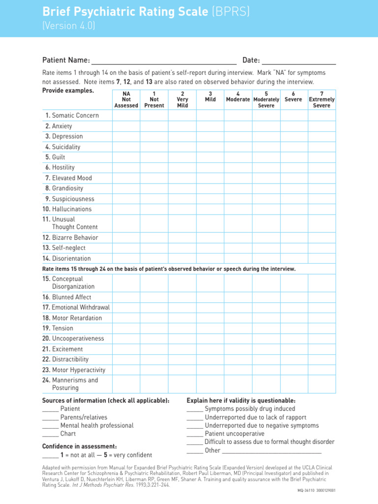 BPRS 24 Items | PDF | Mental Disorder | Human Diseases And Disorders