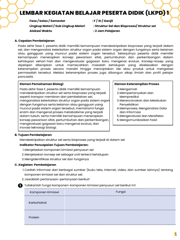 LKPD 1 Sel Dan Bioproses | PDF
