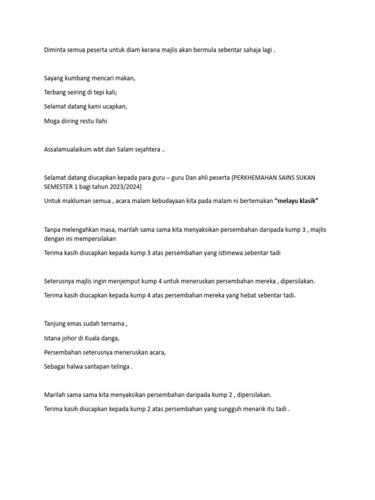 Teks Emcee Malam Kebudayaan | PDF