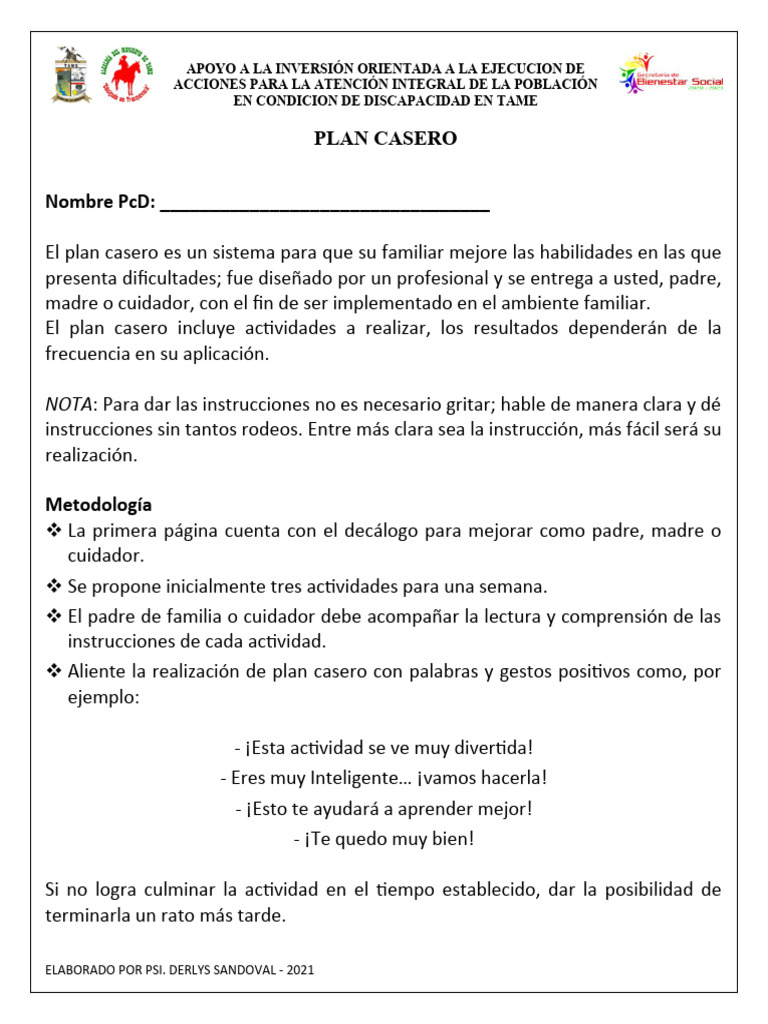 Plan Casero Discapacidad Intelectual | PDF