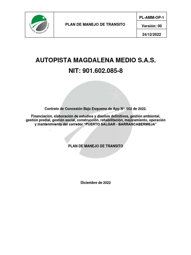 PL-AMM-OP-1 Plan de Manejo de Transito (PMT) V00 | PDF | Peatonal ...