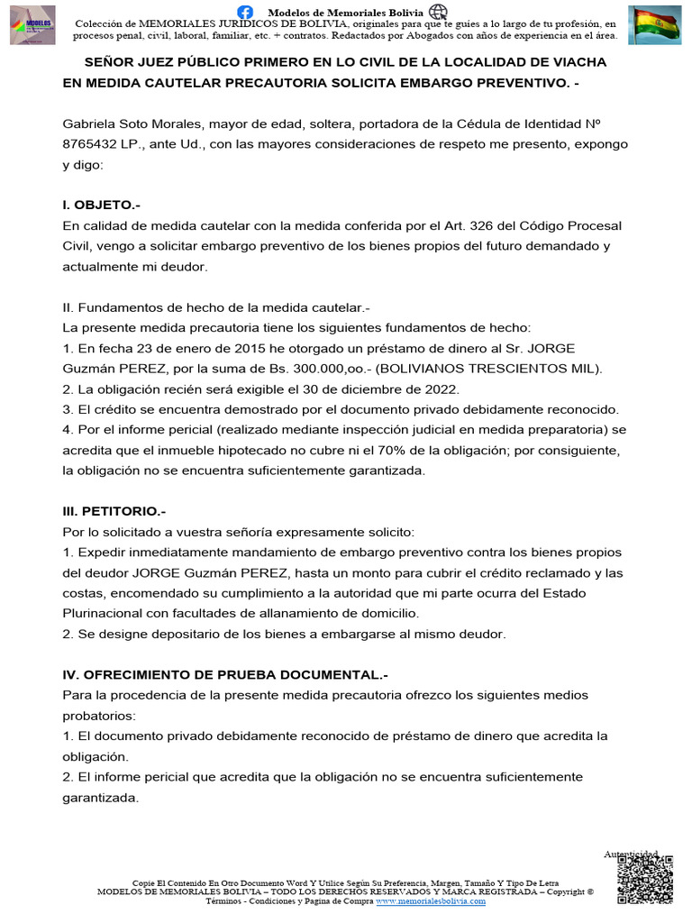 Solicita Embargo Preventivo | Descargar gratis PDF | Mandato | Justicia