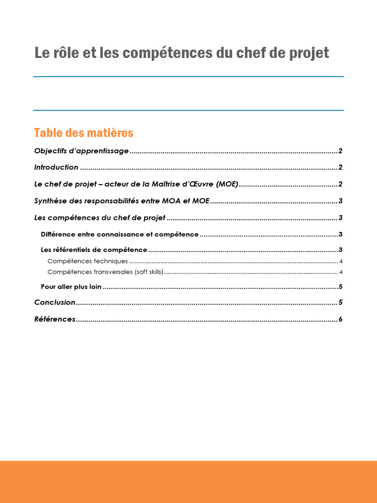 Compétences du Chef de Projet MOE | PDF | Chef de projet | Gestion de ...