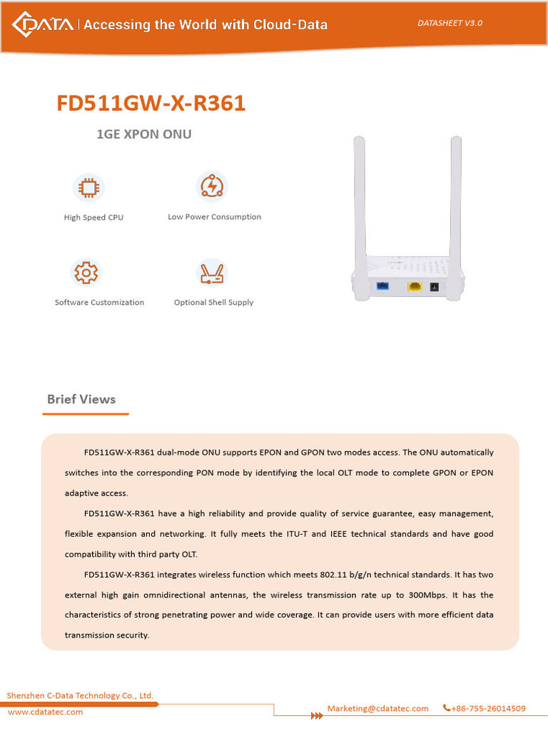Cdata-Xpon Onu-Fd511gw-X-R361 (1ge Wifi) | PDF | Service Industries ...