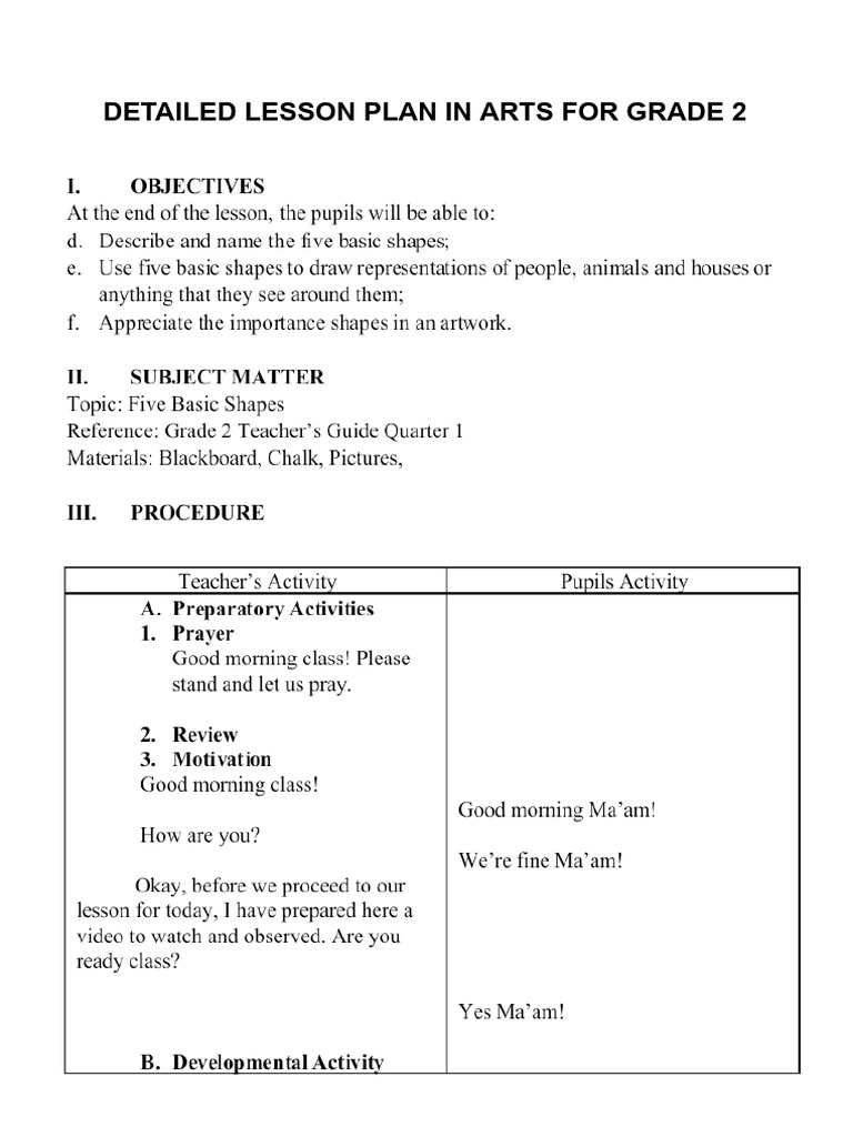 2-Detailed Lesson Plan in Arts | PDF