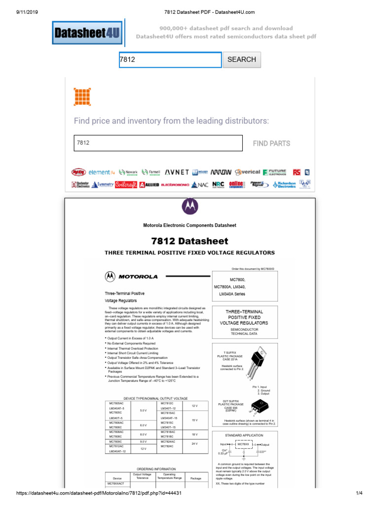 7812 Datasheet PDF - Datasheet4U.com | PDF | Power Supply | Transistor