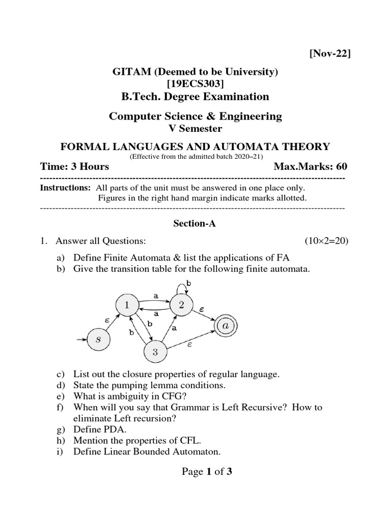 19ecs303 - Formal Languages and Automata Theory | PDF | Automata Theory ...