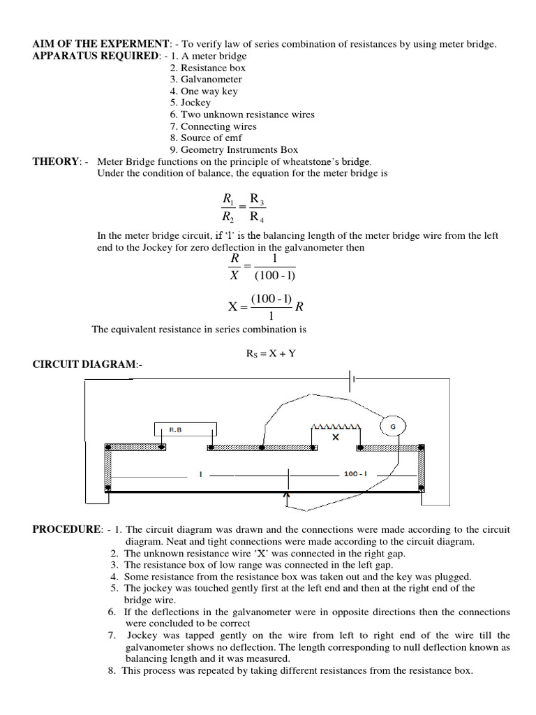 Expt - 3 Meterbridge (Series Combination) | PDF | Electrical Resistance ...