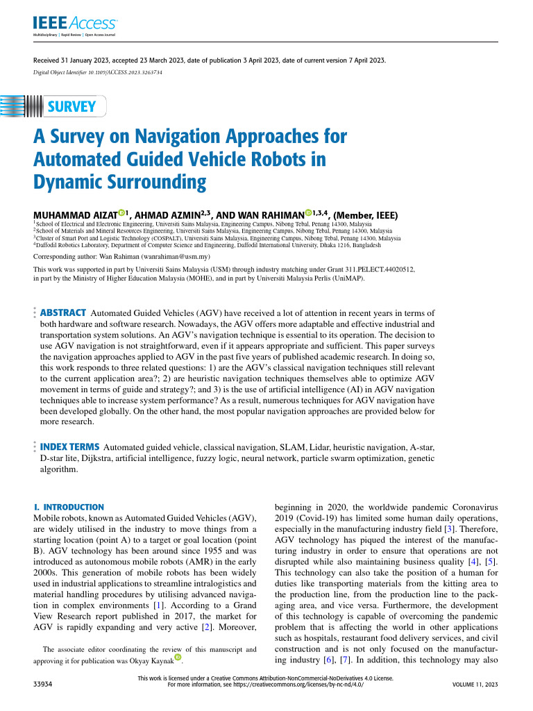 A Survey On Navigation Approaches For Automated Guided Vehicle Robots in Dynamic Surrounding ...