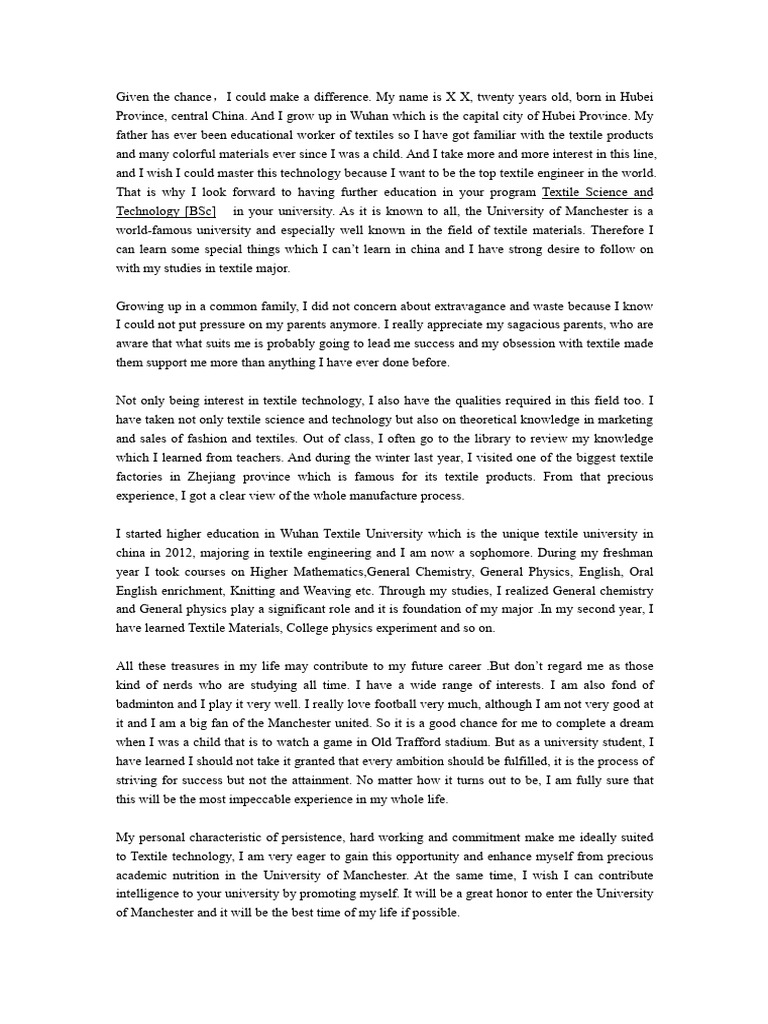 Sample 3 Personal Statement | Download Free PDF | Textiles | Cognition