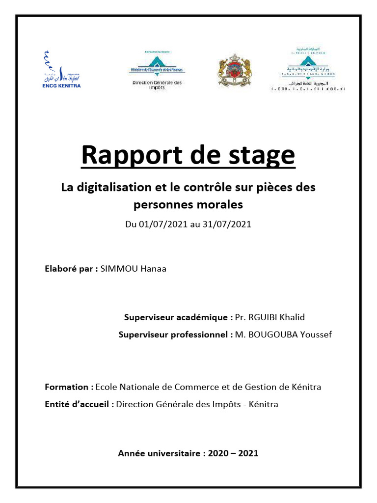 Rapport de stage à la DGI Kénitra | PDF | Impôts | Taxe sur la valeur ...
