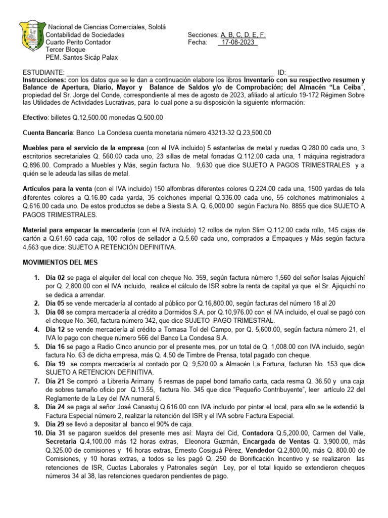 Ejercicio Inv. y Diario 3-III BLOQUE | PDF | Industrias de servicio | Contabilidad