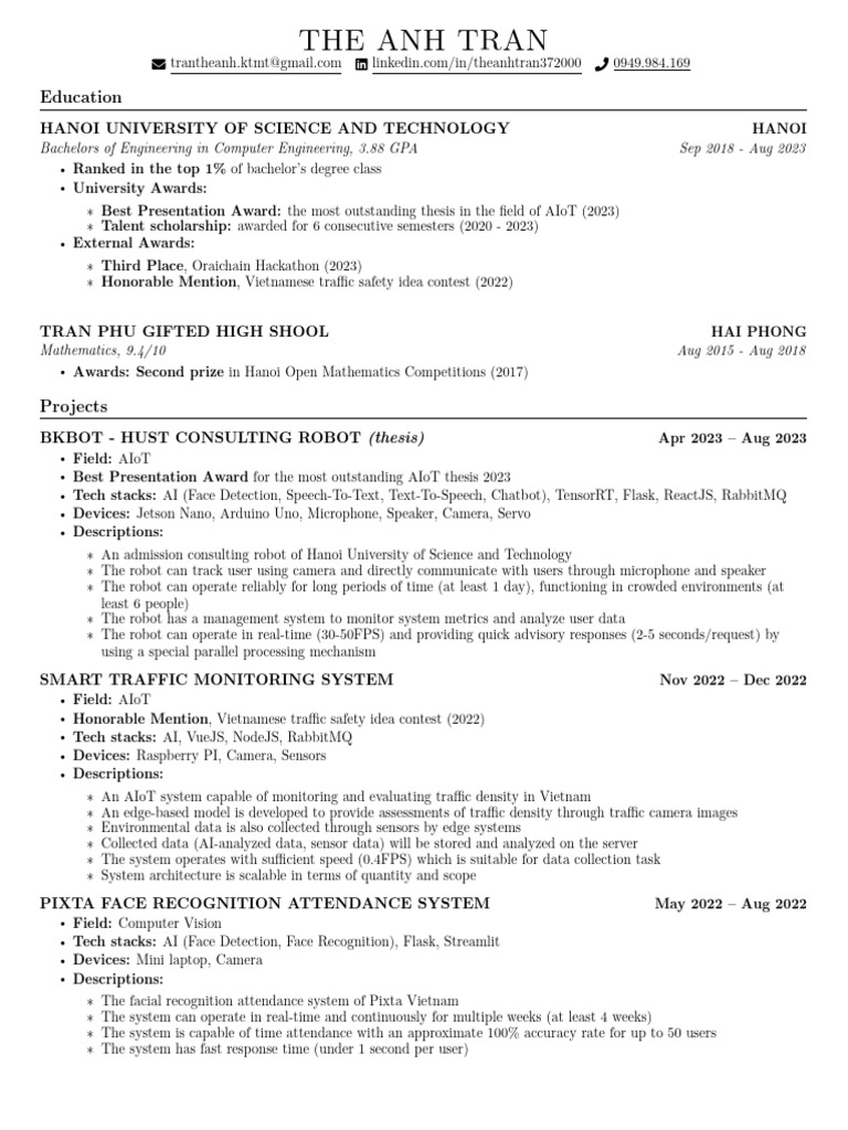 CV - Tran the Anh - Embedded Engineer | PDF | Computer Vision | Artificial Intelligence