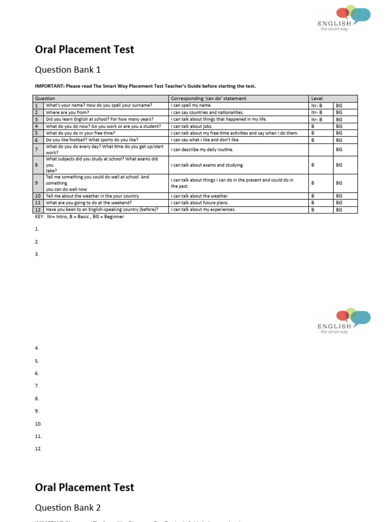 SPEAKING Placement Test | Download Free PDF | News | Cognitive Science