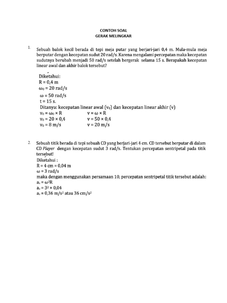 Contoh Soal - Gerak Melingkar | PDF Contoh Soal - Gerak Melingkar | PDF