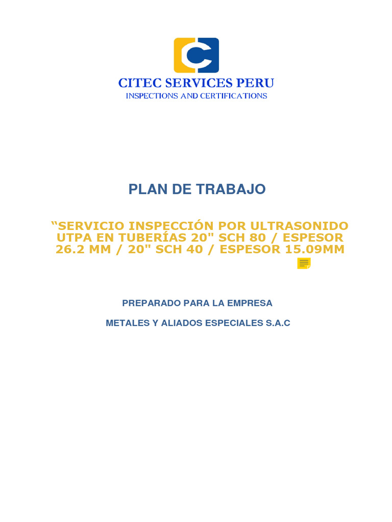 Plan de Trabajo ENSAYO DE ULTRASONIDO UTPA - CITEC - MINSUR-I | PDF | Calibración | Medición