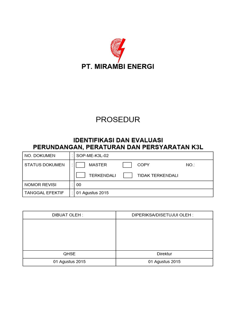 SOP-ME-K3L-02 Identifikasi Dan Evaluasi Peraturan Perundangan | PDF | Pengelolaan Keuangan ...