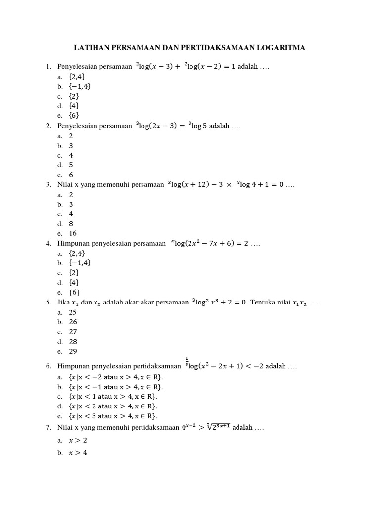Latihan Soal Persamaan & Pertidaksamaan Logaritma | PDF | Metode & Bahan Ajar