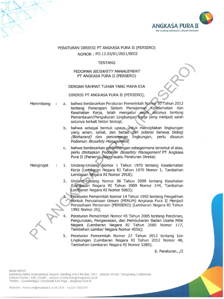 PD1203!01!2021-0002 TTG Pedoman Biosafety Management PT AP 2 Watermark | PDF