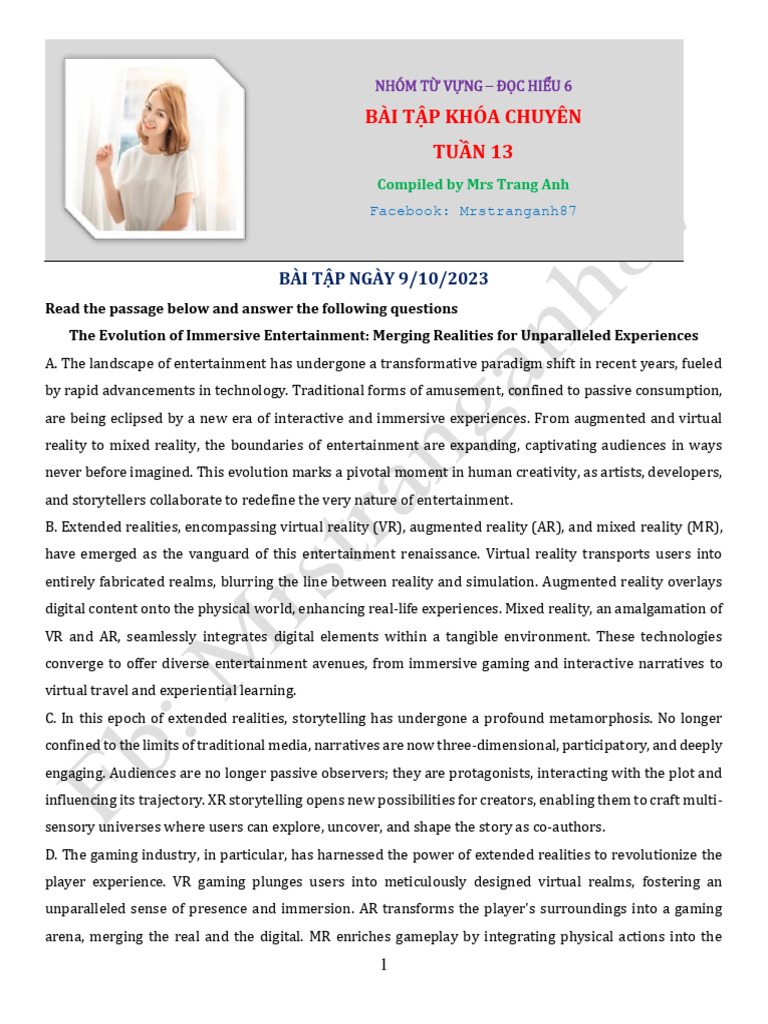 (DH6) Bai Tap Tuan 13 Khoa Chuyen | PDF | Augmented Reality | Mixed Reality