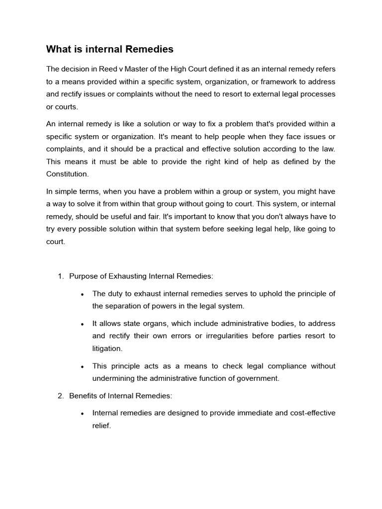 Understanding Internal Remedies in Law | PDF | Common Law | Legal Remedy
