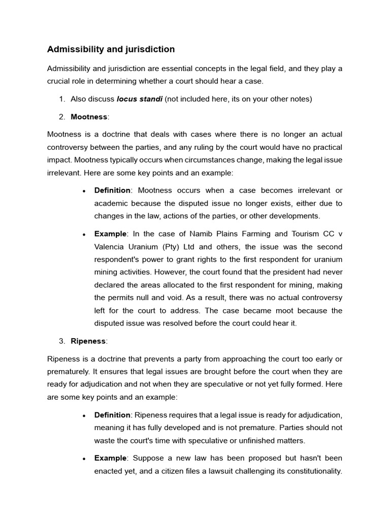 Admissibility and Jurisdiction | PDF | Mootness | Jurisdiction