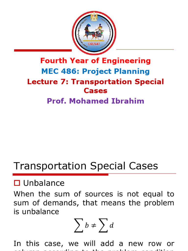Lecture 7 Transportation Special Cases | PDF | Mathematical Optimization | Mathematical Logic
