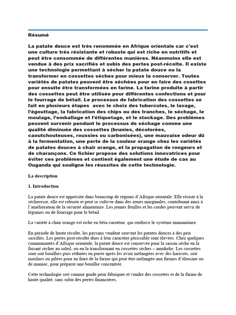 Fabrication de farine de patate douce | PDF | Patate douce | Pomme de terre
