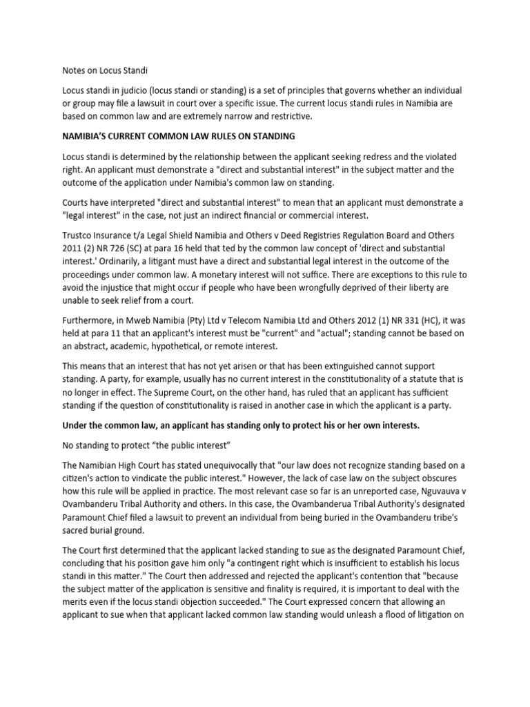 Notes On Locus Standi | PDF | Standing (Law) | Common Law