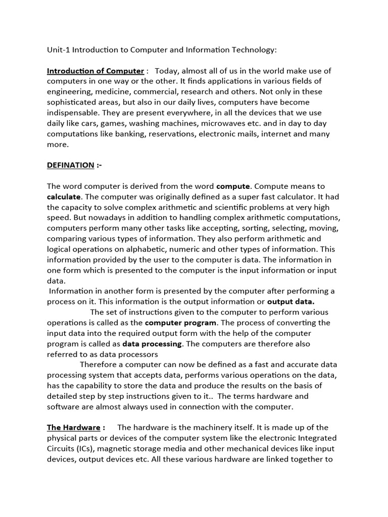 Fundamental of Computer & Informations Technology BY AMAN | PDF | Personal Computers | Computer ...