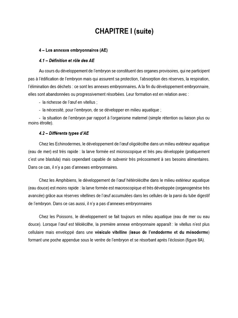 ChapI Annexes Emb Controle Dev | PDF | Embryon | Gène