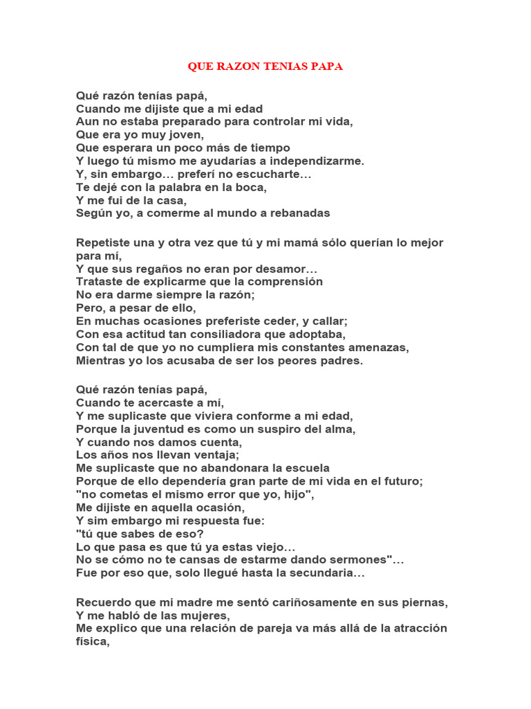 Que Razon Tenias Papa | PDF