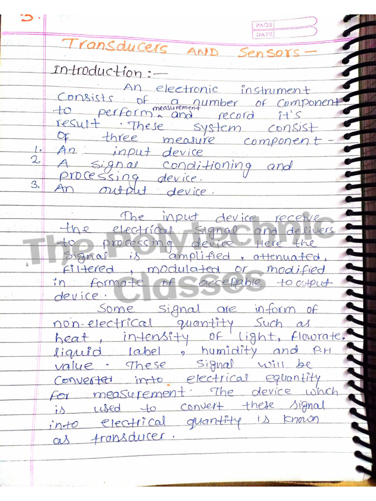 Transducer & Sensors (5th Sem.. Measurement 2) | PDF
