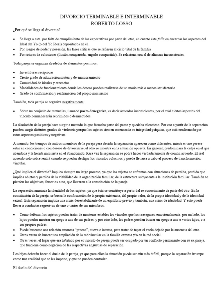 Divorcio Terminable-Interminable Losso | PDF | Divorcio | Dolor