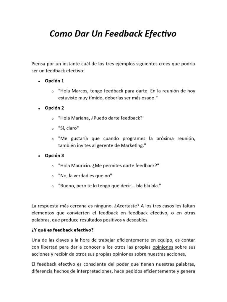 3-Como Dar Un Feedback Efectivo | PDF | Realimentación