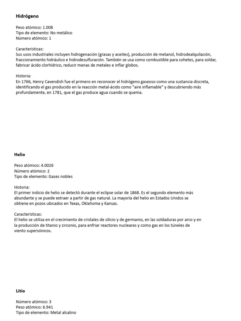 Elementos Químicos: Usos y Características | PDF | Elementos químicos ...