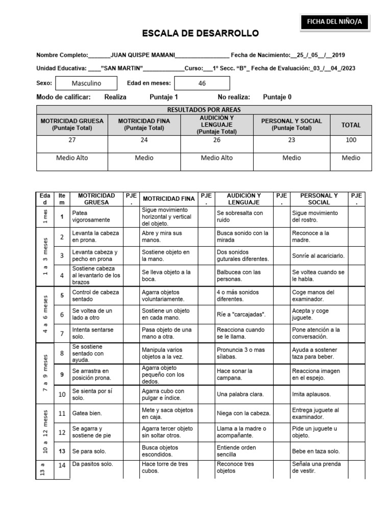 Escala de Desarrollo Niños | PDF