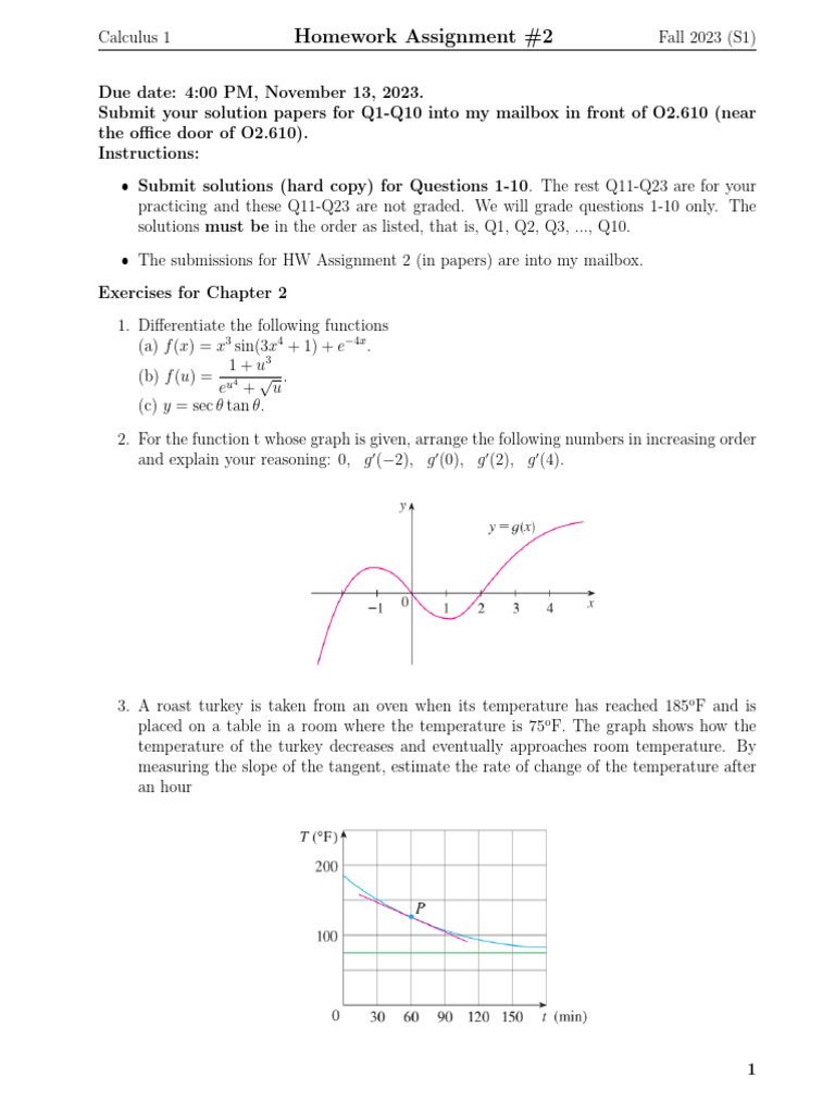 HW Assignment2 Due Nov13 2023 | PDF | Derivative | Tangent