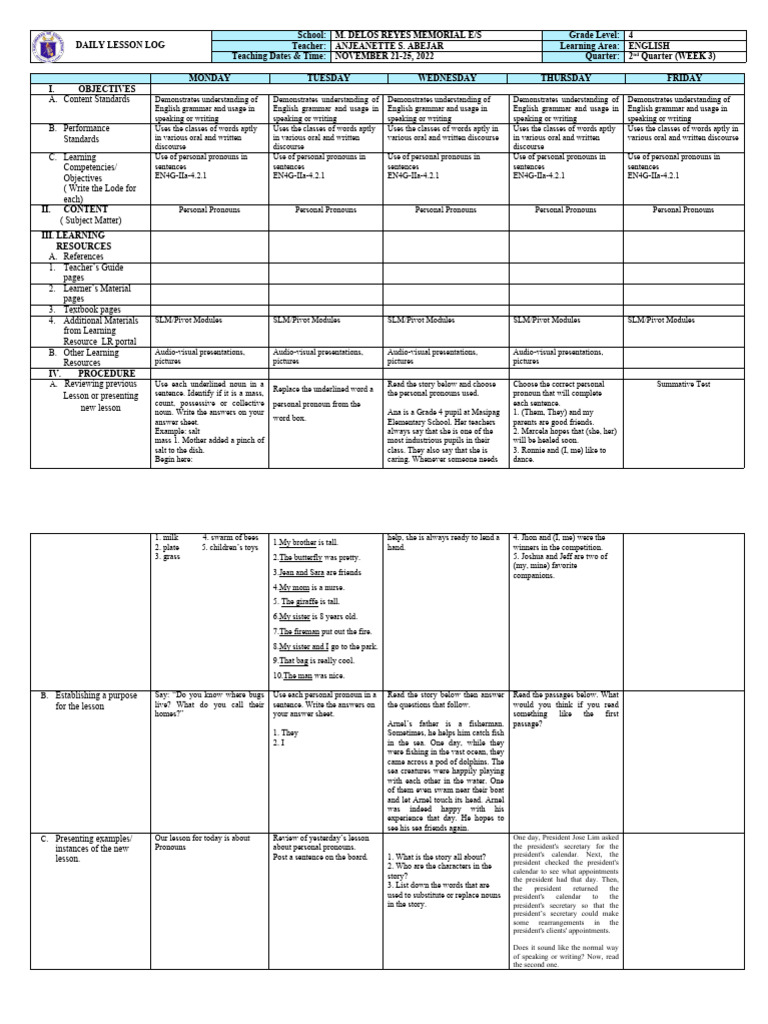 G4 ENG Q2 Week3 | Download Free PDF | Grammatical Gender | Grammatical ...