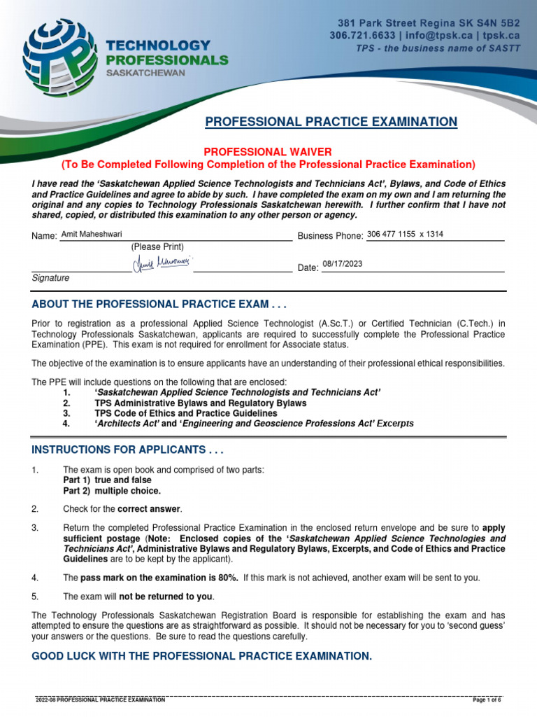 08 Professional Practice Exam - Fillable | PDF | Engineering